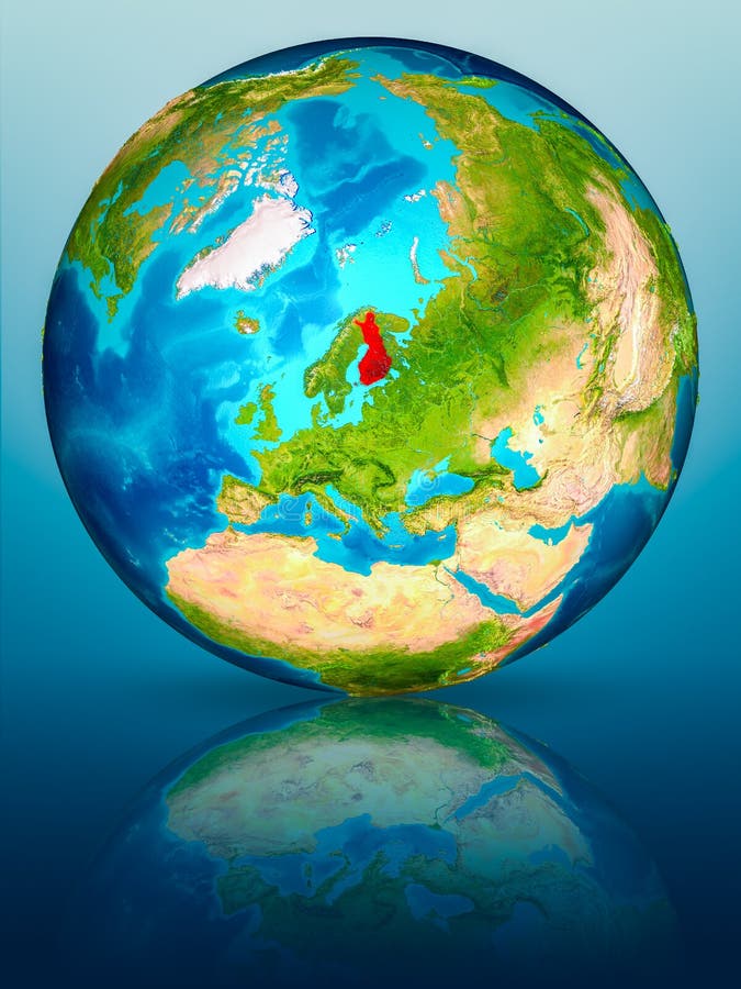 Finland on Earth on Reflective Surface Stock Illustration ...