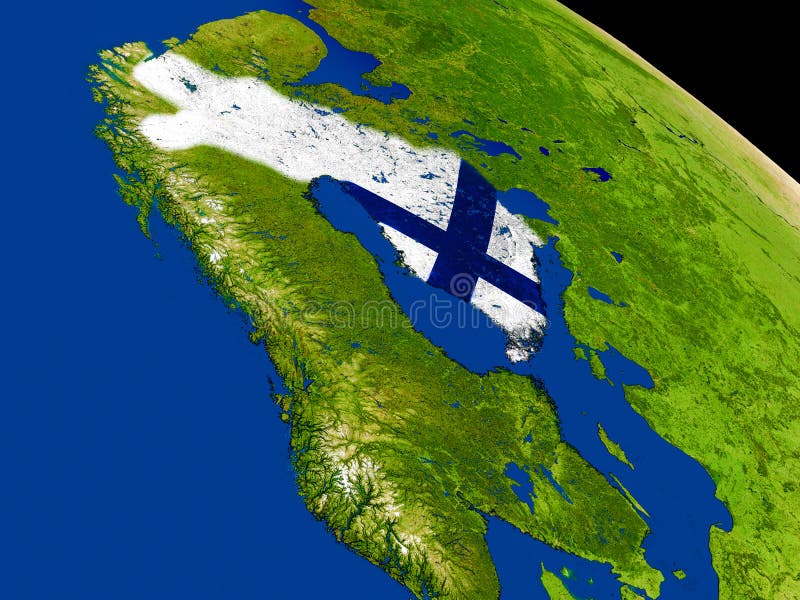 Finland with flag on Earth stock illustration. Illustration of finnish ...