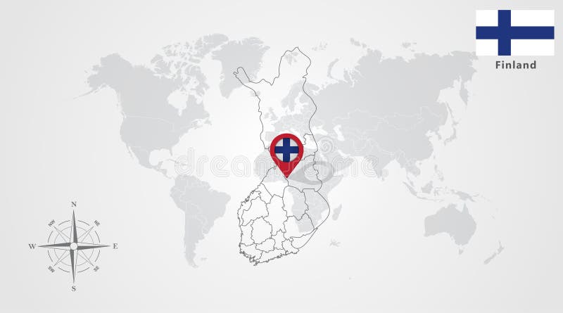 Finland Flag Icon Design with Map Outline Stock Vector - Illustration ...