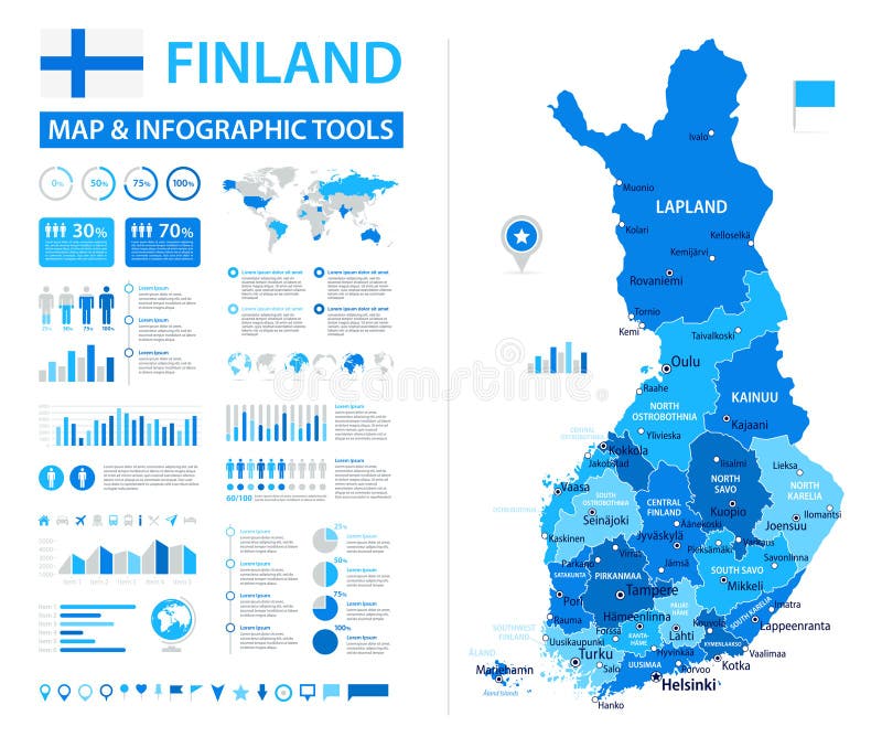 Finland Infographic Map with Data Visualization Elements - Vector Map ...