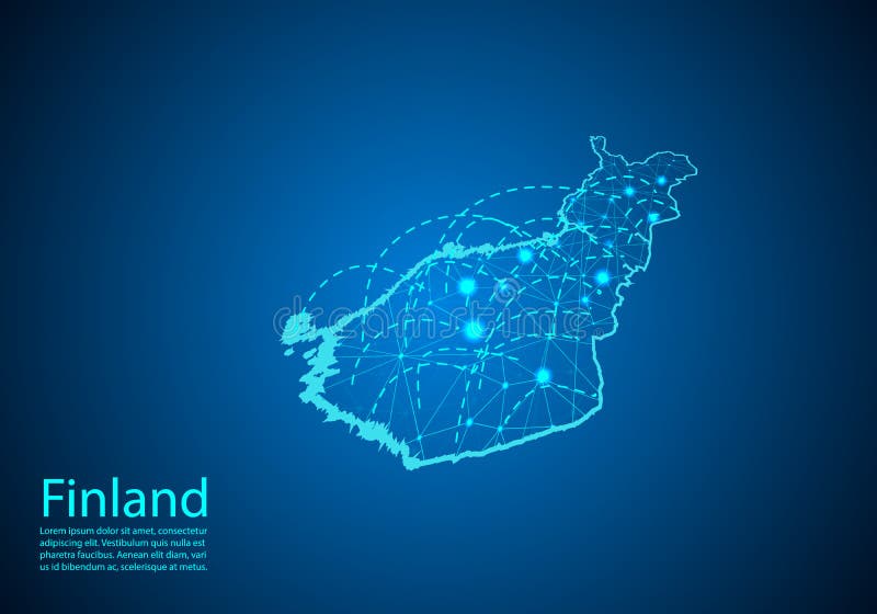 Finland Map with Nodes Linked by Lines. Concept of Global Communication ...