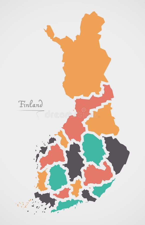 Finland Map with States and Modern Round Shapes Stock Illustration ...