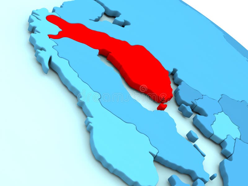 Finland in Red on Blue Globe Stock Illustration - Illustration of ...