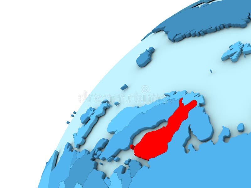 Finland in Red on Blue Globe Stock Illustration - Illustration of ...