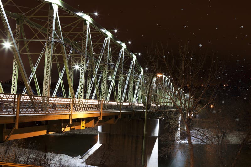 Finlay Bridge on a Snowy Night Stock Image - Image of structure, river ...