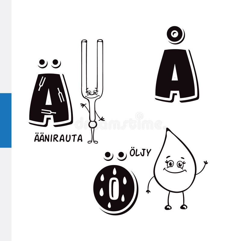 Finnish Alphabet. Tuning Fork, Butter. Vector Letters and Characters ...