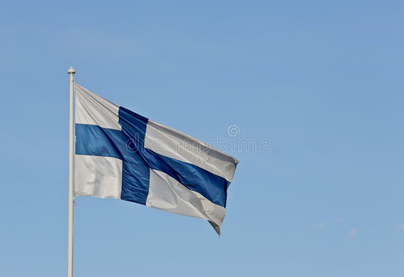 Finnish Flag Against the Blue Sky Stock Photo - Image of patriotic ...