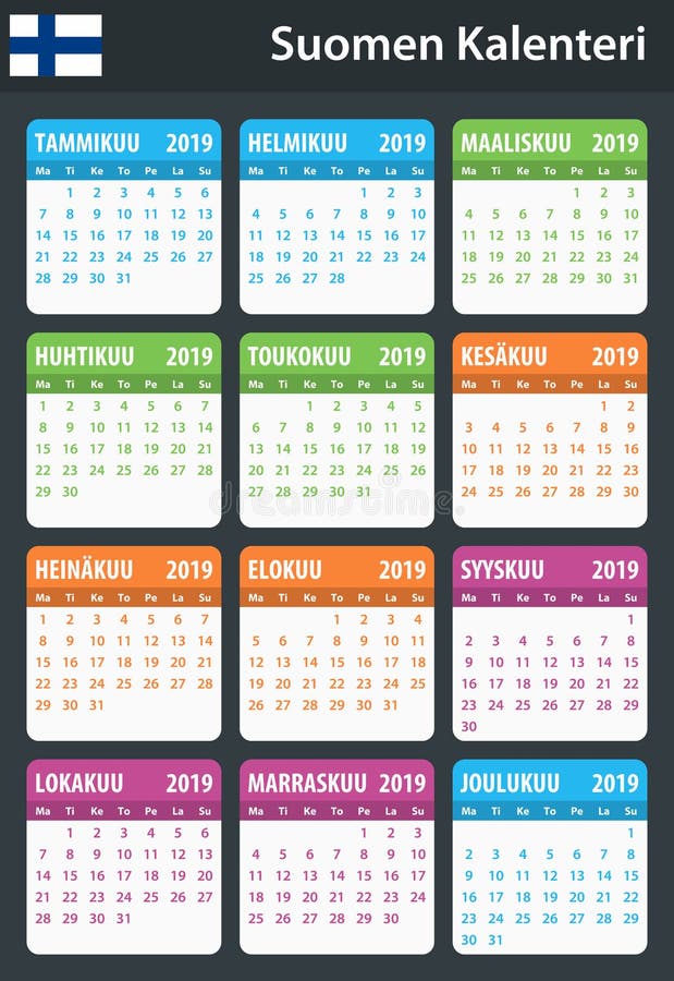 Finnish Calendar for 2019. Scheduler, Agenda or Diary Template Stock ...