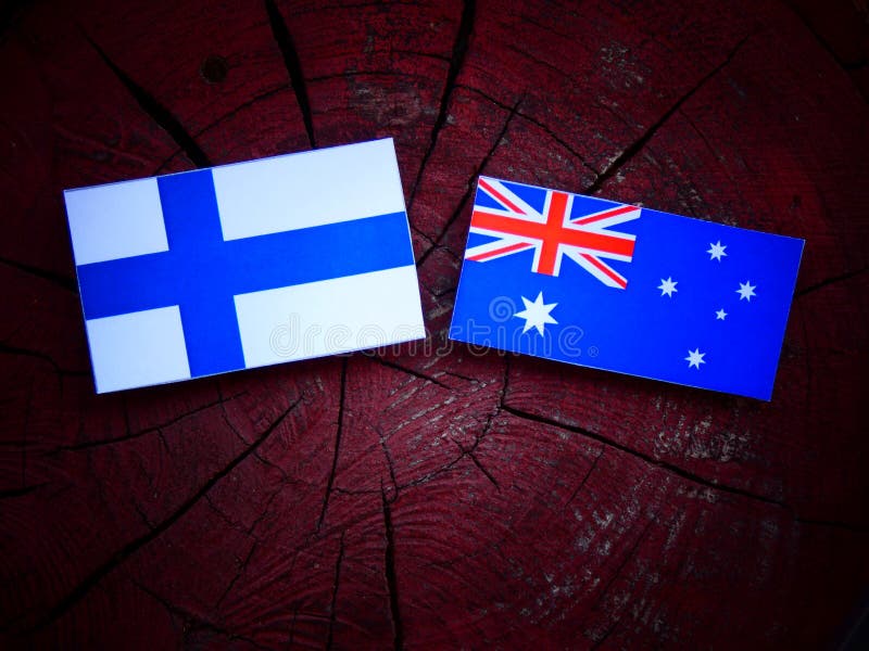 Finnish Flag with Australian Flag on a Tree Stump Stock Image - Image ...