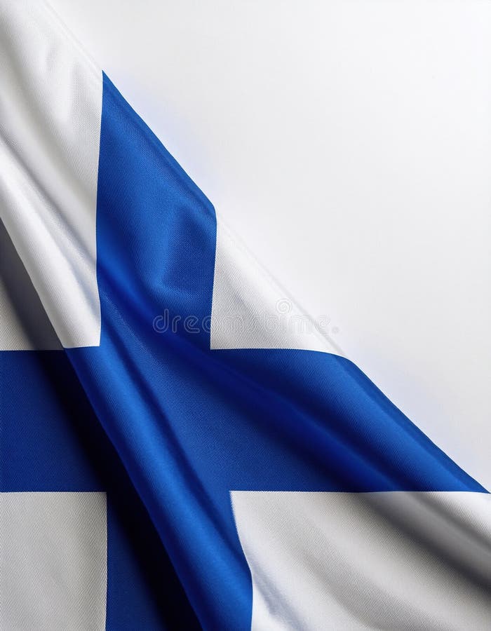 Finnish Flag Draped with Soft Fabric Showcasing Blue Cross on White ...