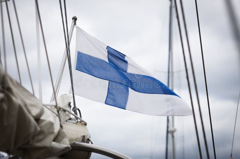 Finnish Flag on a Sailing Boat Stock Photo - Image of ship, sailing ...
