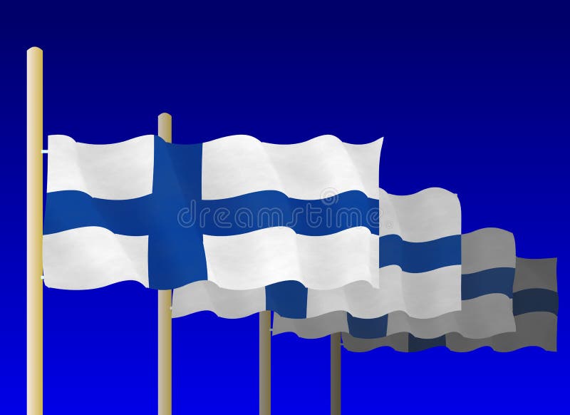 Finnish Flags on the Flagpoles Stock Illustration - Illustration of ...