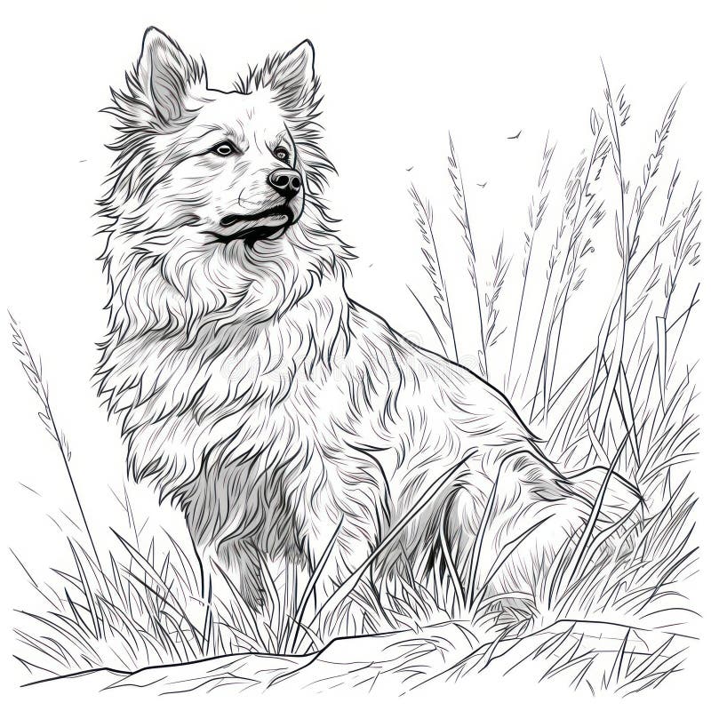 Finnish Spitz Dog Drawing Coloring Book Page Stock Illustration ...