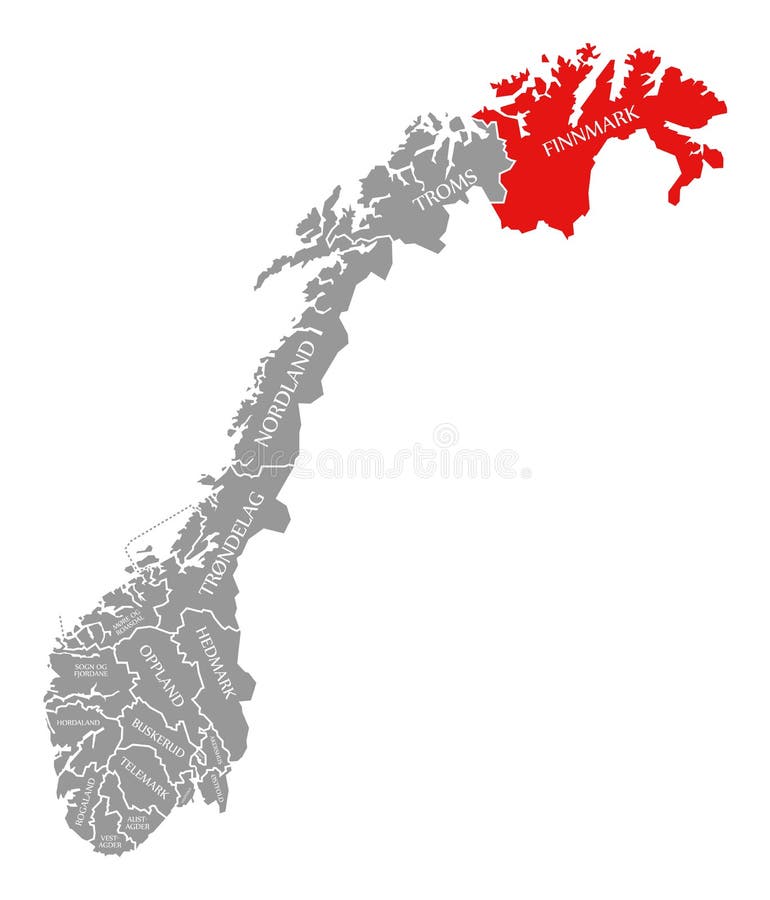 Finnmark Red Highlighted in Map of Norway Stock Illustration ...