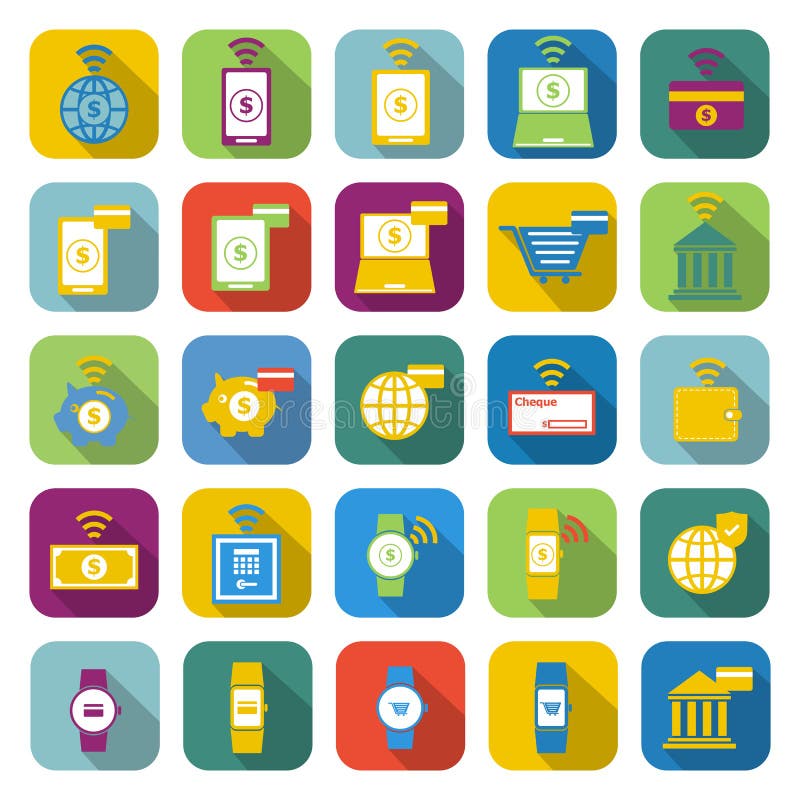 Fintech Color Icons with Long Shadow Stock Vector - Illustration of ...