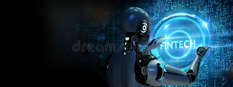Fintech -financial Technology Concept. Robot Pressing Button on Virtual ...