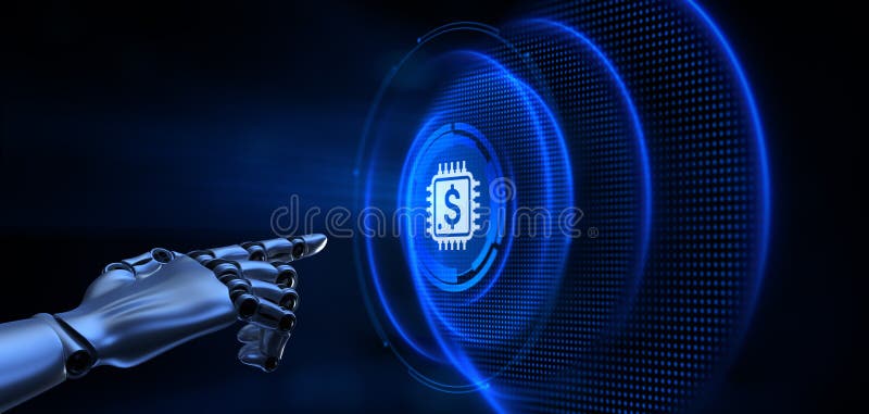 Fintech Financial Technology Online Banking. Robot Hand Pressing ...