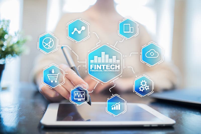 Fintech. Financial Technology Text on Virtual Screen. Business ...