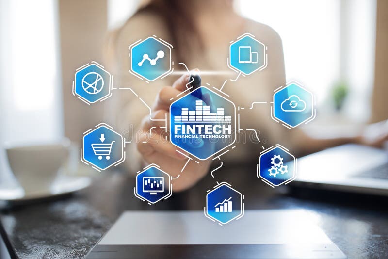 Fintech. Financial Technology Text on Virtual Screen. Business ...