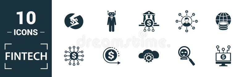 Fintech Icon Set. Include Creative Elements Online Banking, Direct ...