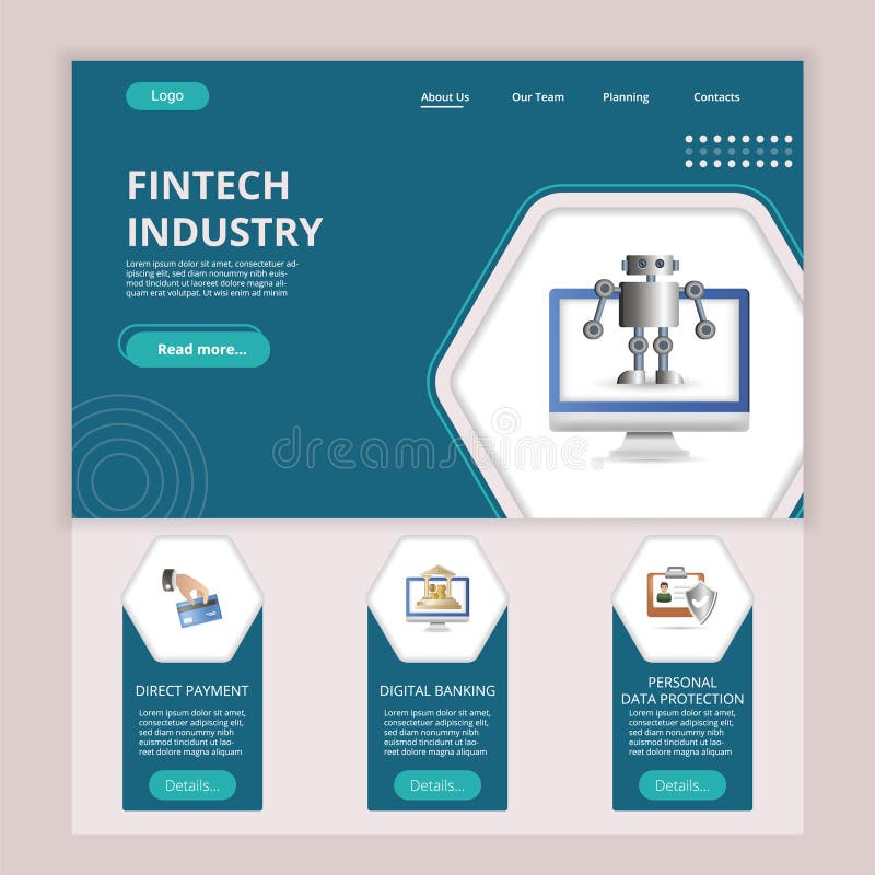 Fintech Industry Flat Landing Page Website Template. Direct Payment ...