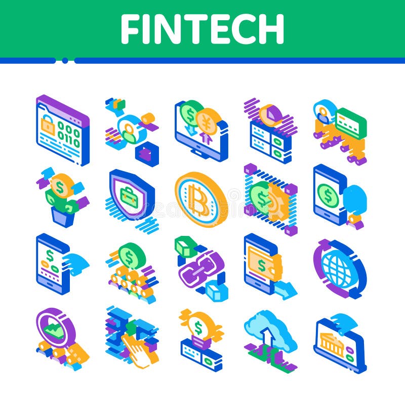 Fintech Innovation Isometric Icons Set Vector Stock Vector ...