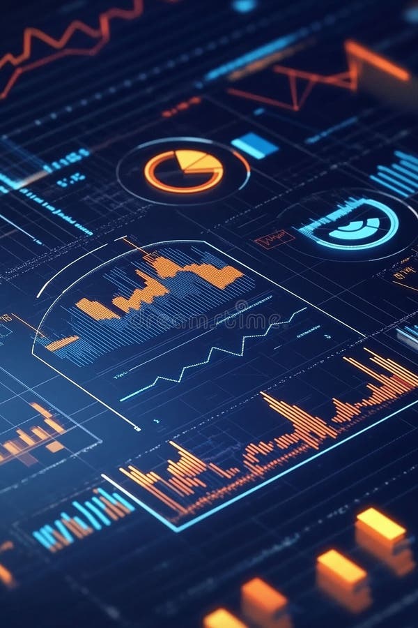 Fintech Logo in Chrome Surrounded by Dynamic Graphs and Pie Charts ...