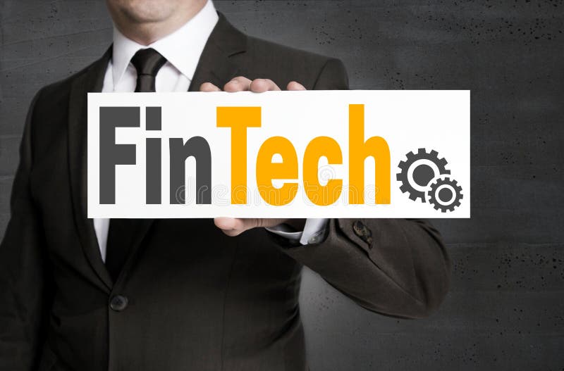 FinTech Sign is Held by Businessman Stock Image - Image of placard ...