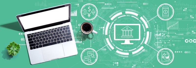 Fintech Theme with a Laptop Computer Stock Image - Image of futuristic ...