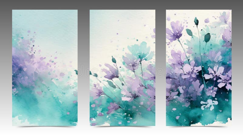 Watercolor Cover Collection. Floral Pattern, Abstract Design, Purple ...