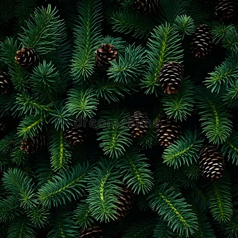 Fir Branches and Cones Green Needle Abstract Background. Stock ...