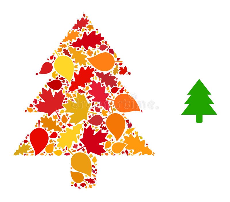 Fir Tree Autumn Composition Icon with Fall Leaves Stock Vector ...