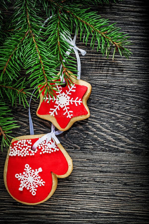 Fir Tree Branch Gingerbread Biscuit on Wooden Board Stock Photo - Image ...