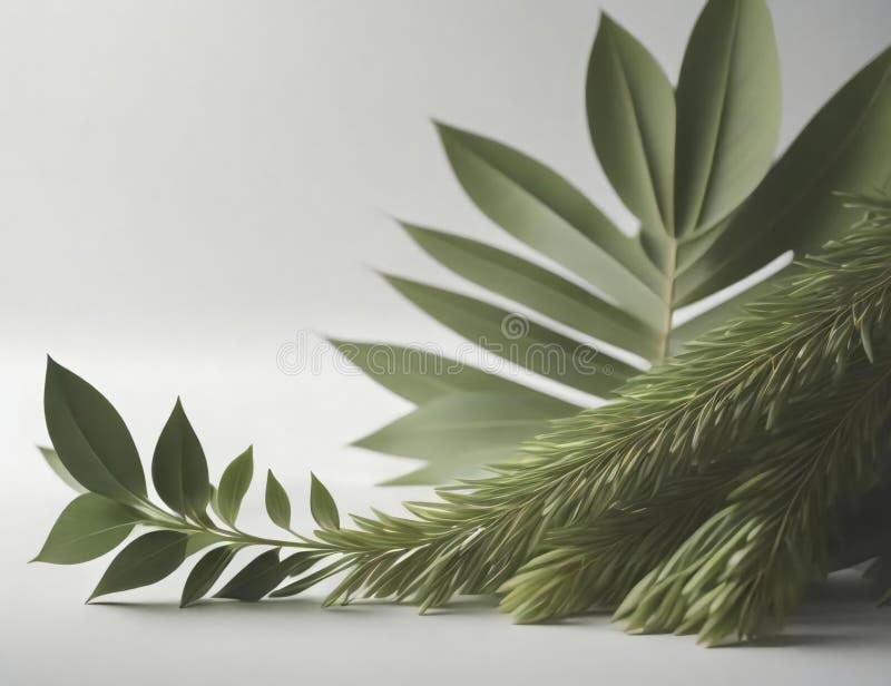 Fir Tree Branch with Green Leaves on White Background. Minimal Style ...