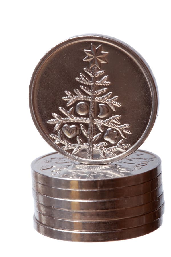 Happy Christmas Tree Made of Gold Coins Stock Photo - Image of polish ...