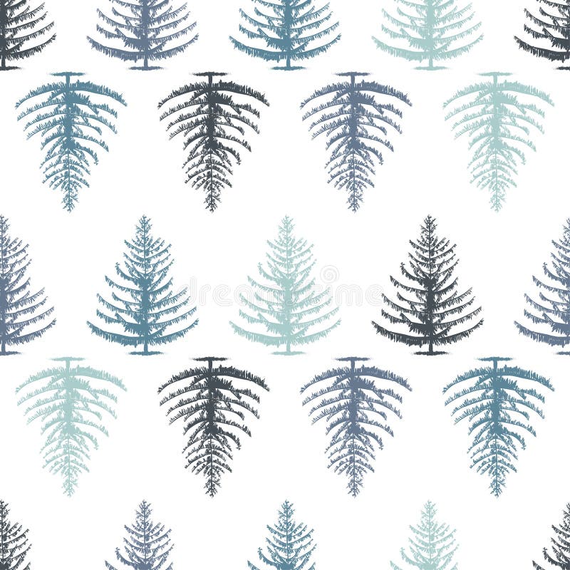 Fir Tree Seamless Pattern, Hand Drawn Vintage Style. Vector Stock ...