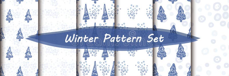 Fir Tree and Snow Seamless Vector Pattern Set Stock Vector ...