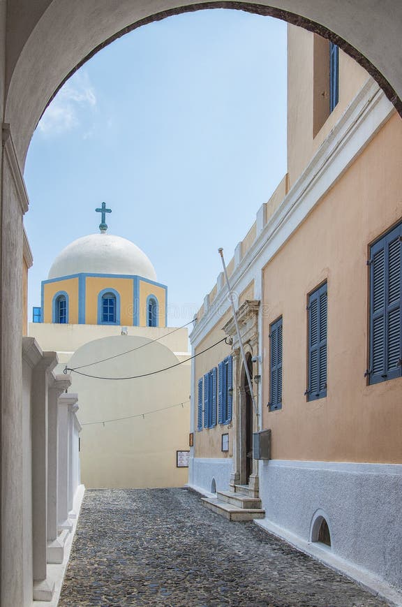 Fira catholic cathedral 06 stock image. Image of horizontal - 38441555