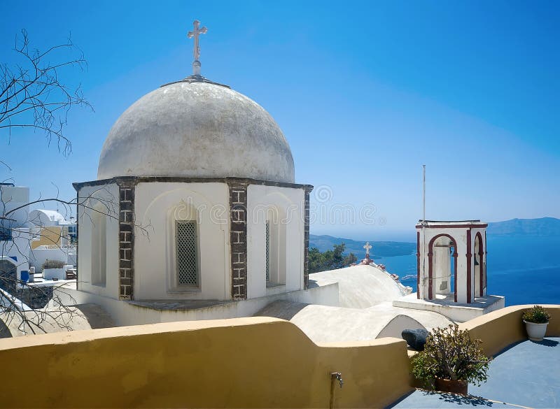 Fira Church Cupolas in Fira, Santorini Stock Photo - Image of dome ...