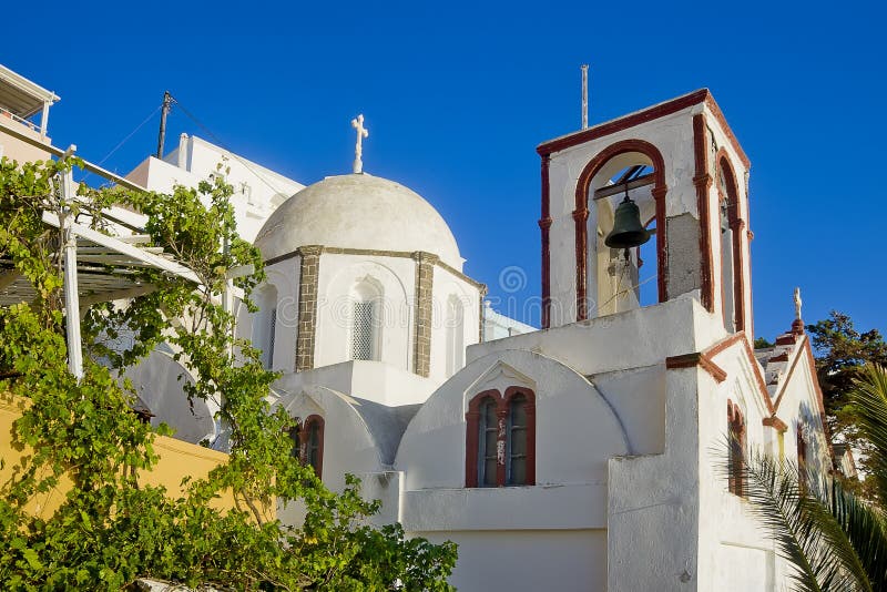 Fira Church in Fira, Santorini Stock Photo - Image of landscape ...