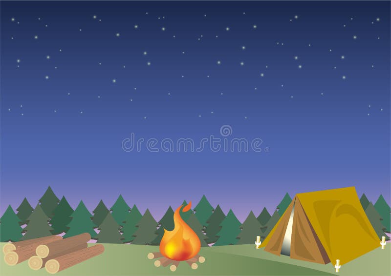 Outdoor Camping Frame with Firewood - Night Forest Image Stock Vector ...