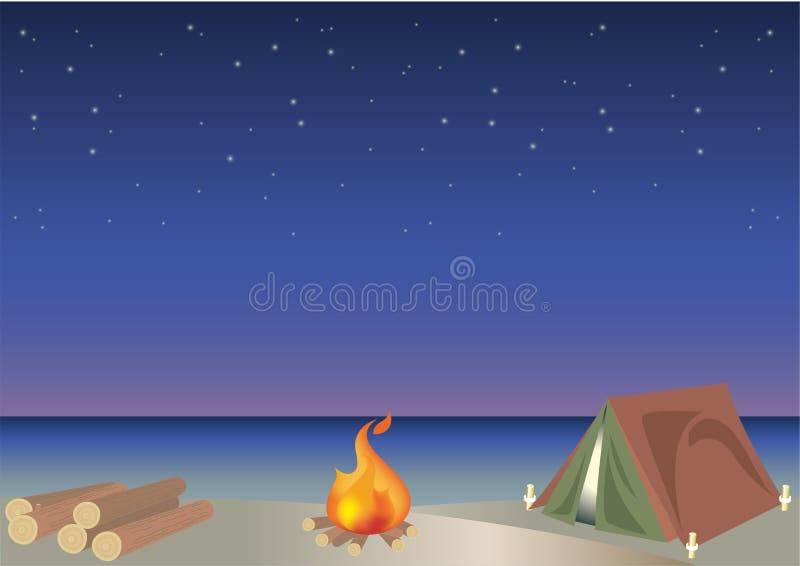 Outdoor Camping Frame with Firewood - Night Sandy Beach Image Stock ...