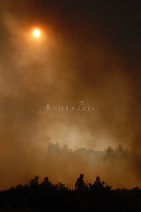 Dull Sun Shining through Smoke from Forest Fire in Spain Stock Image ...