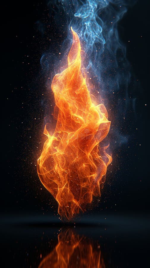 Bright Orange and Blue Flames Dancing in Fire Stock Illustration ...