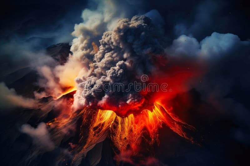 Fire from Above: Stunning Aerial Perspective of a Raging Volcano. Stock ...