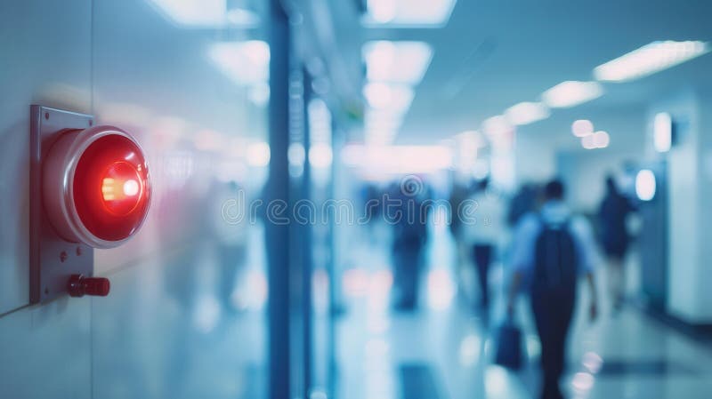 A Fire Alarm with a Bright Red Light and Button is Mounted on a Wall in ...