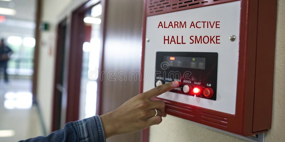 Fire Alarm Control Panel is Activated and in Alert Mode. Display ...