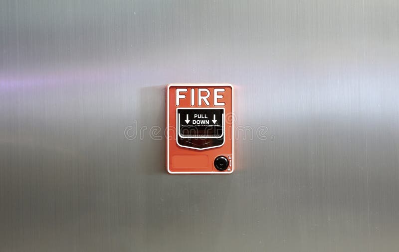 The Fire Alarm Embedded in the Metal Wall Background Stock Photo ...