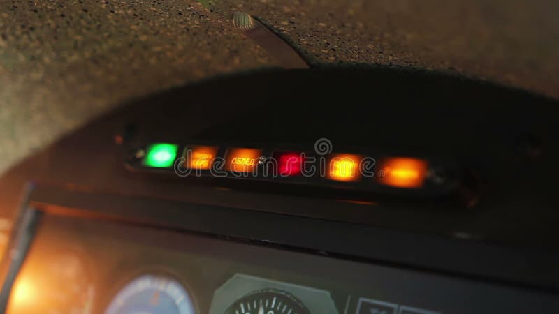 Fire Alarm Signal Blinking Red on Dark Cockpit Panel, Smoke Spreading ...