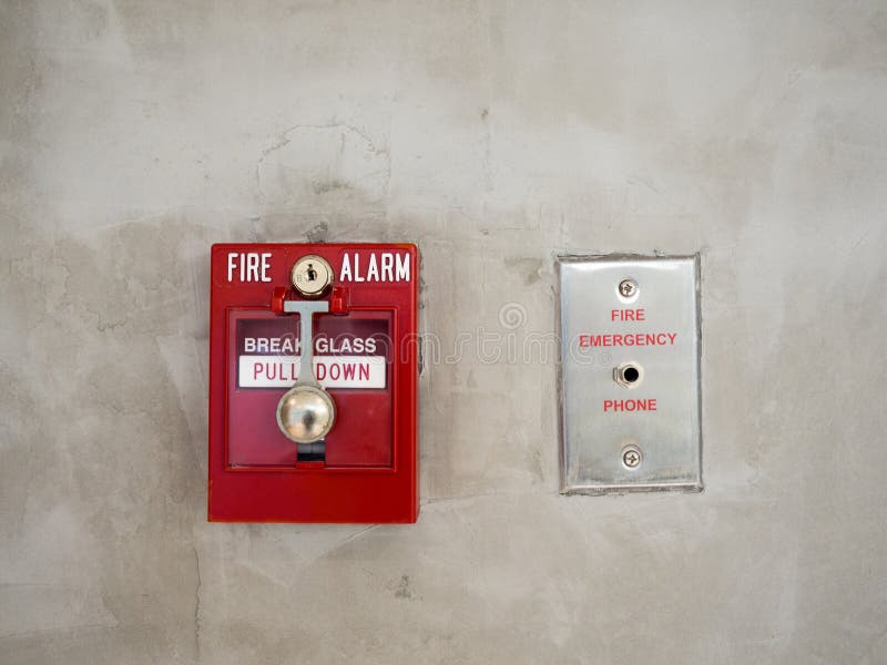 Push Button Switch, Fire Alarm on Grey Wall for Alarm and Security ...
